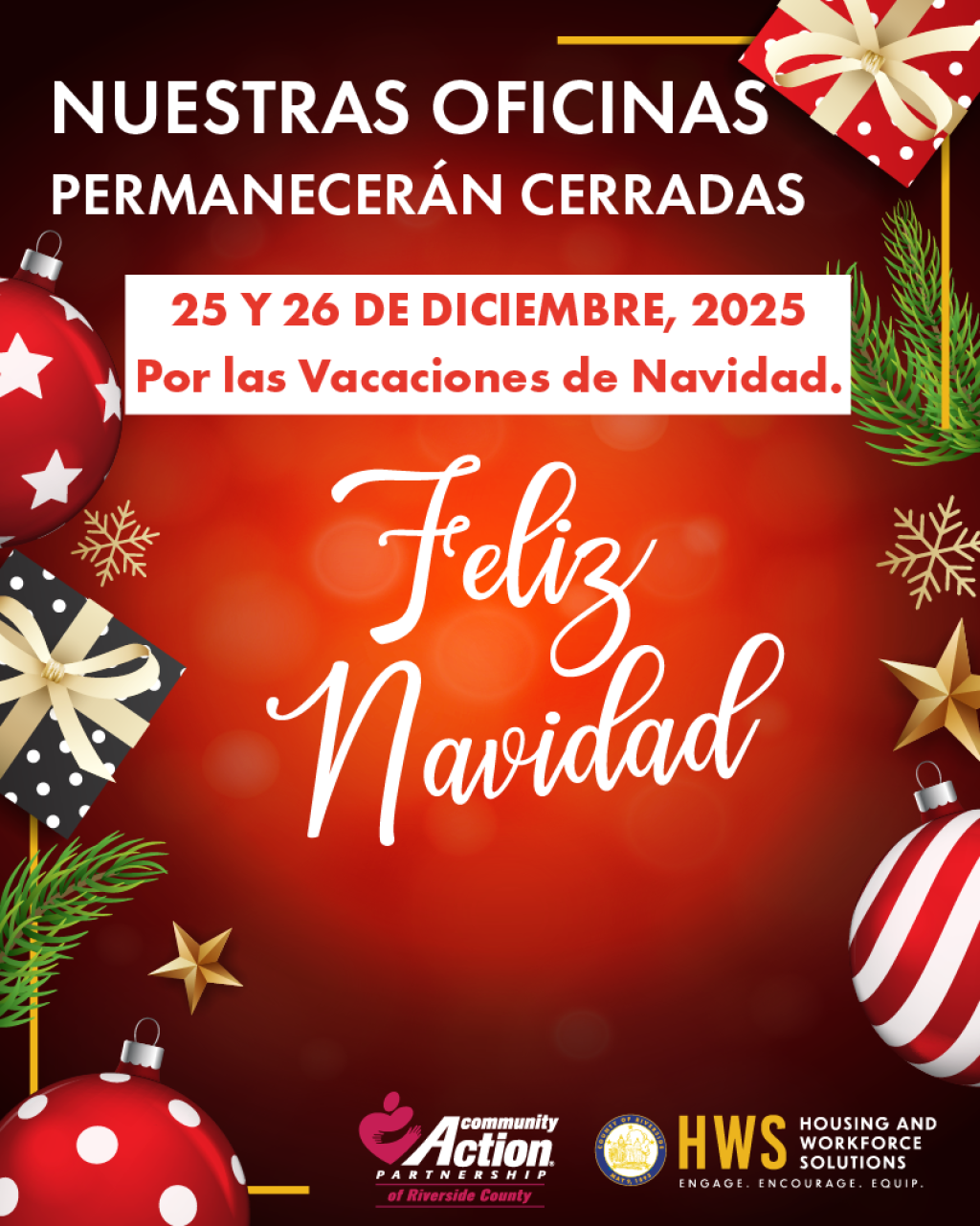 Our Offices Will Be Closed Dec 25 & 26 | Community Action Partnership of Riverside County